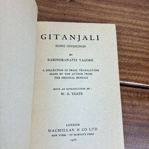 1962 Gitanjali by Rabindranath Tagore - Vintage Hardcover Book ...