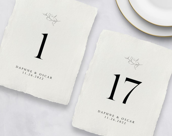 Table Number on Handmade Paper With Gold Table Card Holder, Wedding ...