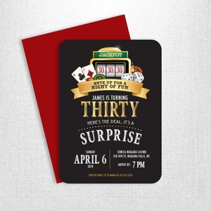 Casino Invitation / Slot Machine / Surprise Birthday Invitation ...