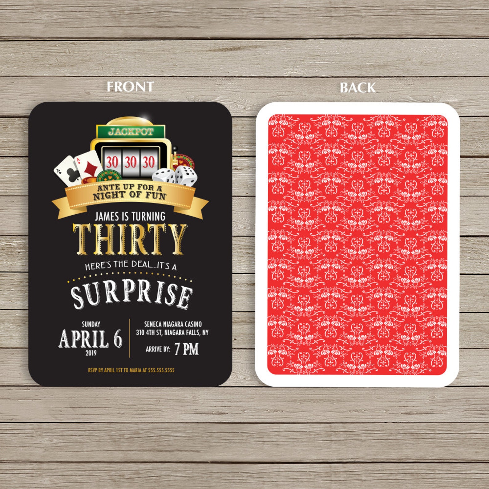 Casino Invitation / Slot Machine / Surprise Birthday Invitation ...