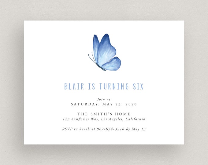 Blue Butterfly Birthday Invitation Butterfly Invitation - Etsy