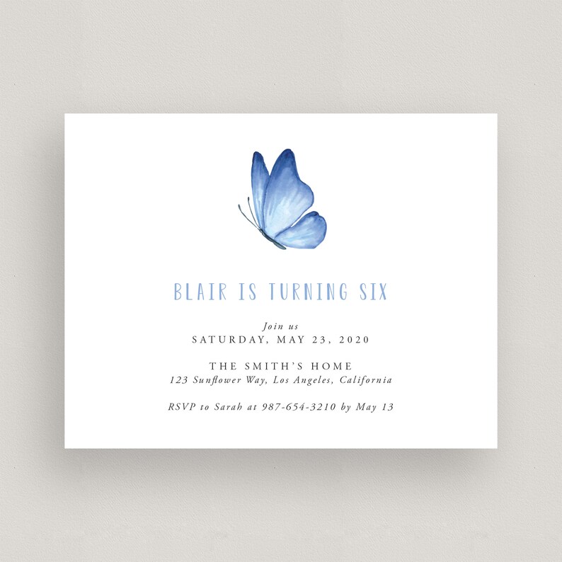 Blue Butterfly Birthday Invitation Butterfly Invitation - Etsy