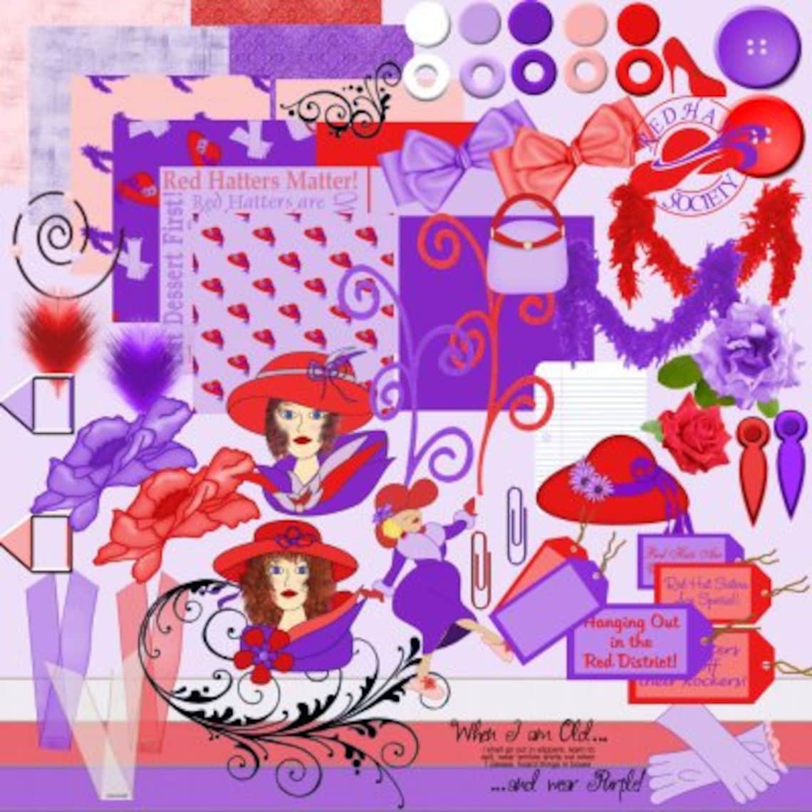Red Hat Society Digital Scrapbook Kit - Etsy