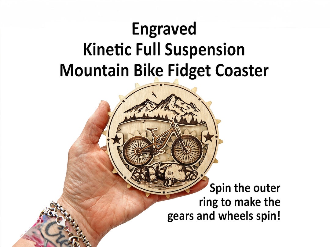 Engraved Kinetic Full Suspension Mountain Bike Fidget Drink Coaster ...