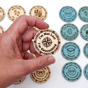 Pack of 20 Funny Wooden Geochaching Coins / Tokens Geocache Swag ...