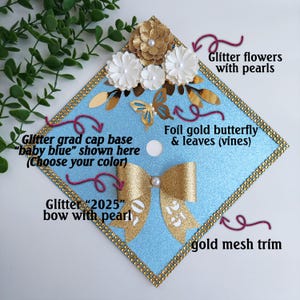 Graduation Cap Topper With Bow for Class of 2025 Graduation, Baby Blue ...