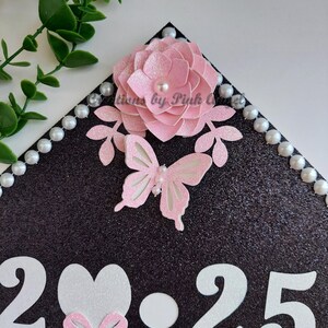 Pink Floral Graduation Cap Cover Decorated With Butterflies for Class ...