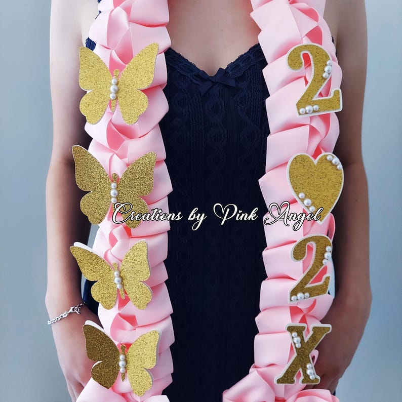 2026 Pearl Graduation Lei, Coquette Grosgrain Ribbon Lei With ...