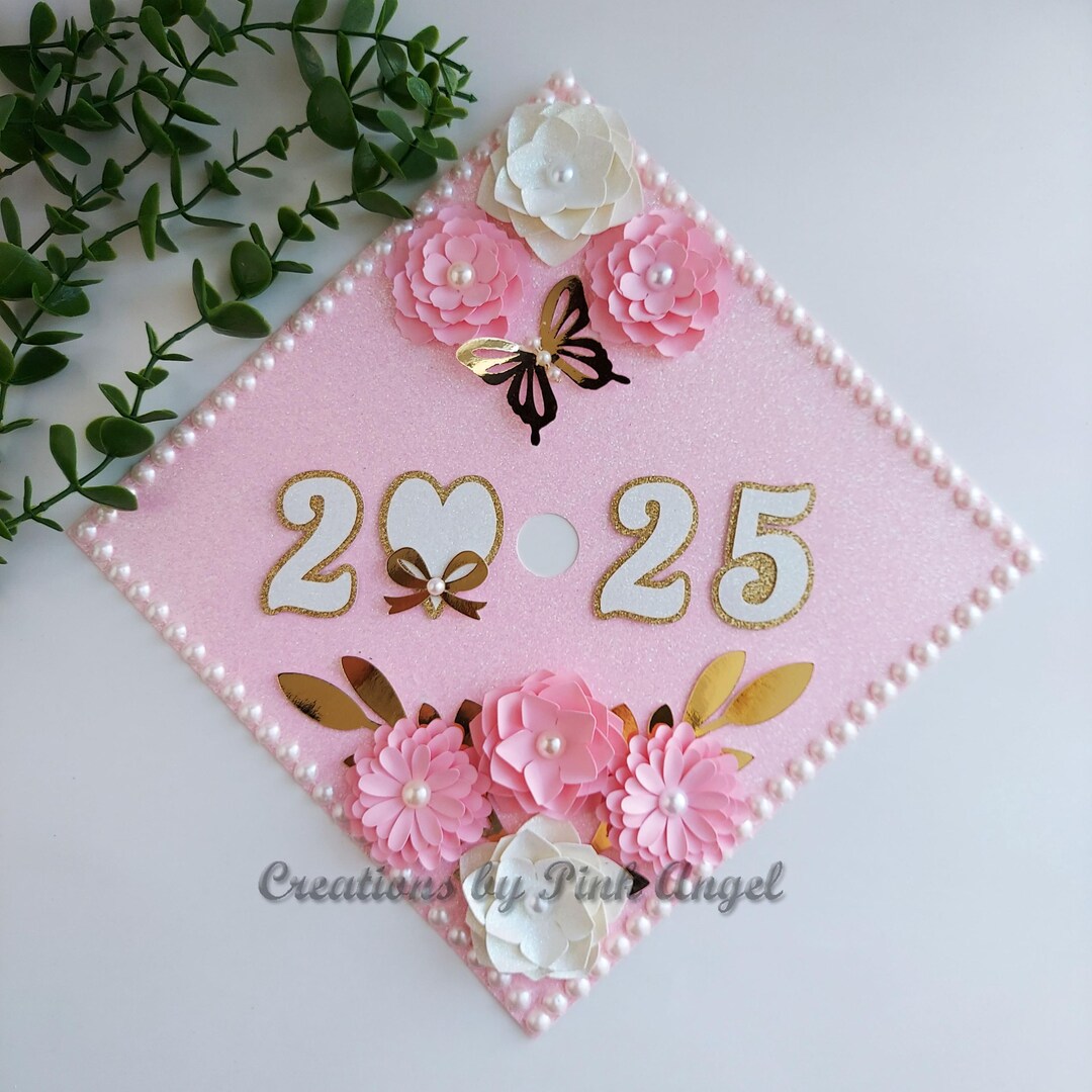 Pink Graduation Cap Topper With Butterflies and Flowers, Butterfly ...