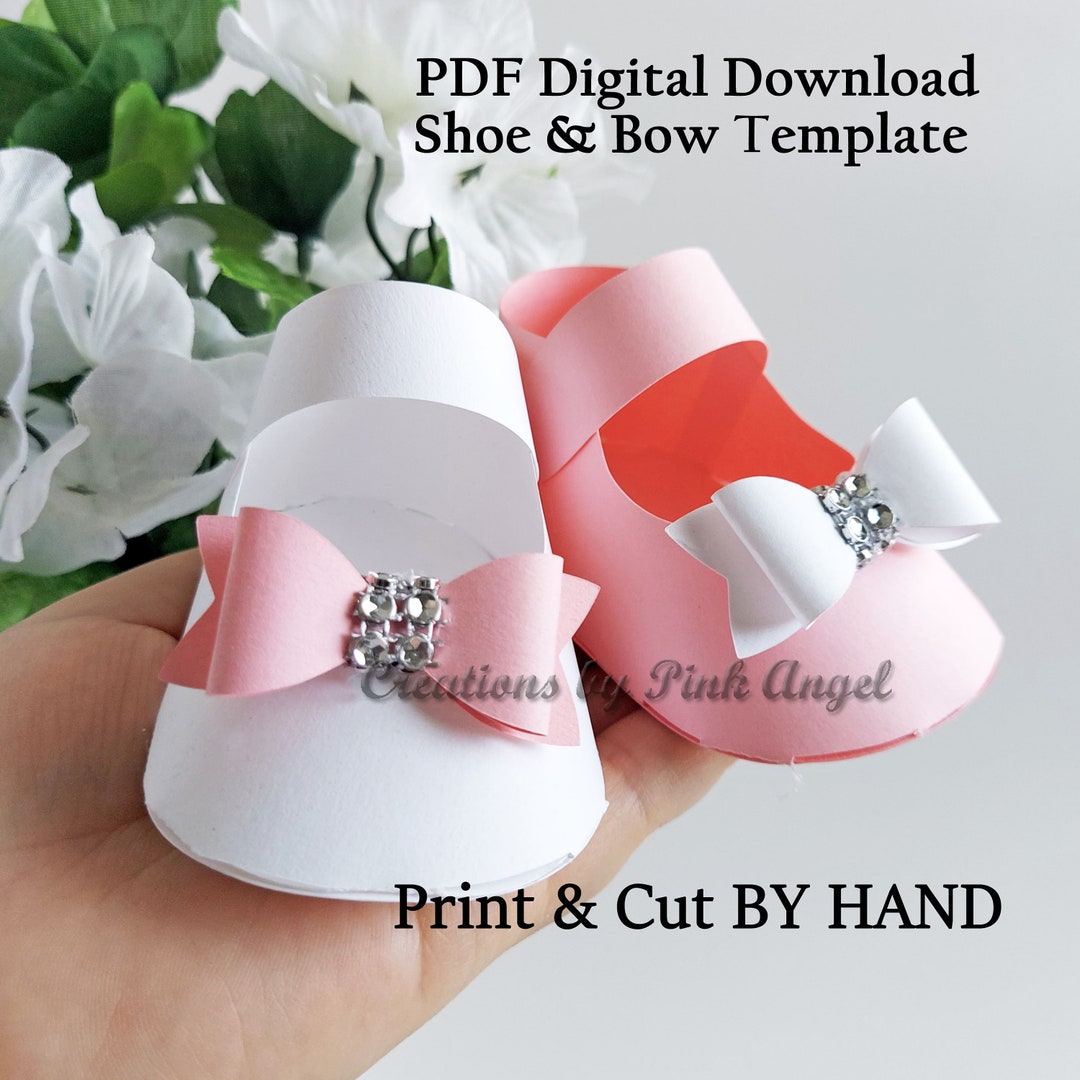 Baby Shoe Template With Bow for Baby Shower or First Birthday Party ...