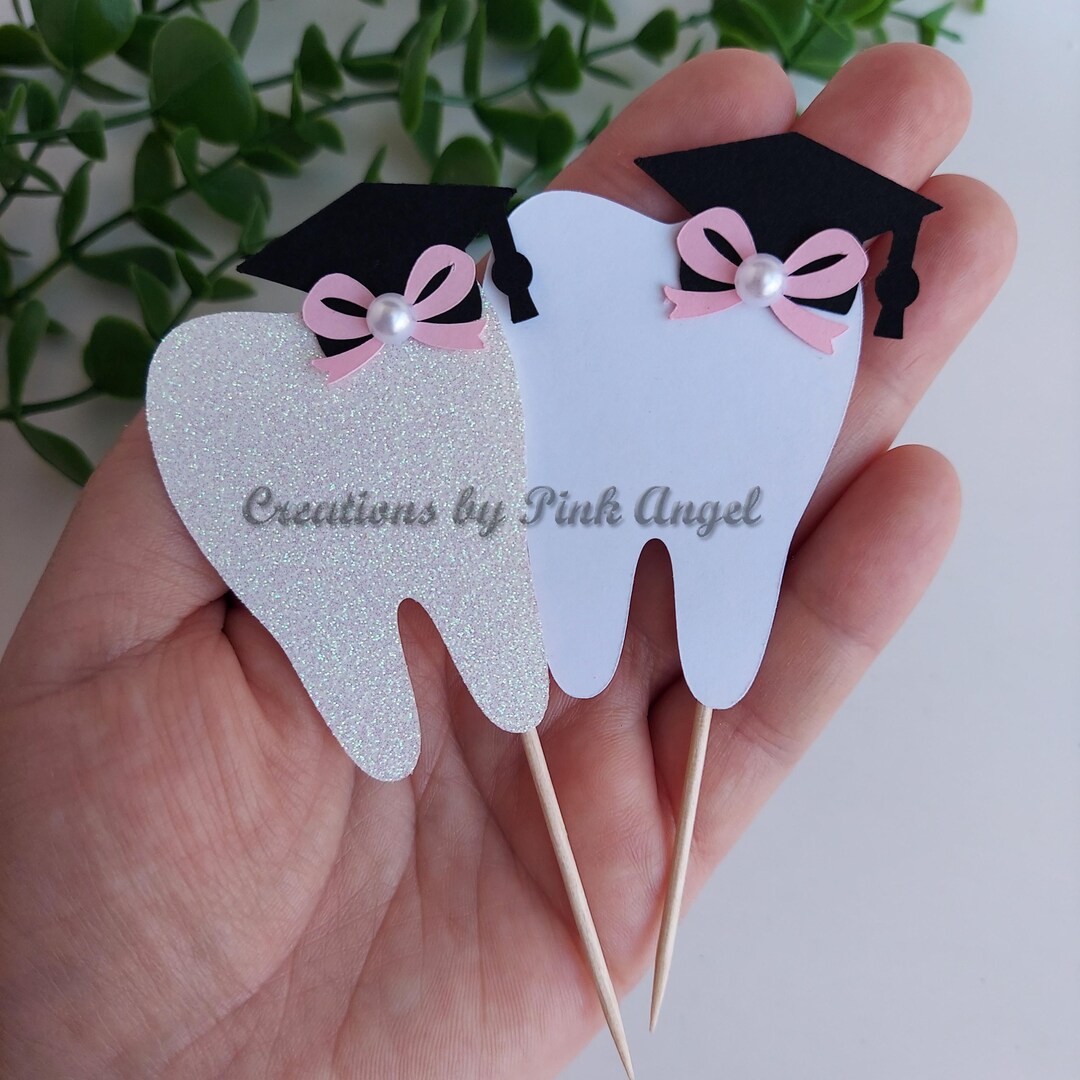 Tooth Cupcake Toppers With Graduation Cap and Bow for Dental School ...