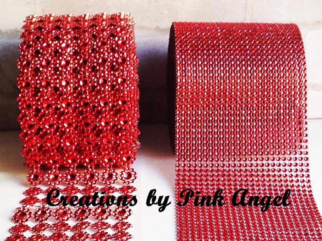 1, 2 Yards Red Diamond Mesh Ribbon Wrap, Daisy Rhinestone Ribbon Mesh ...