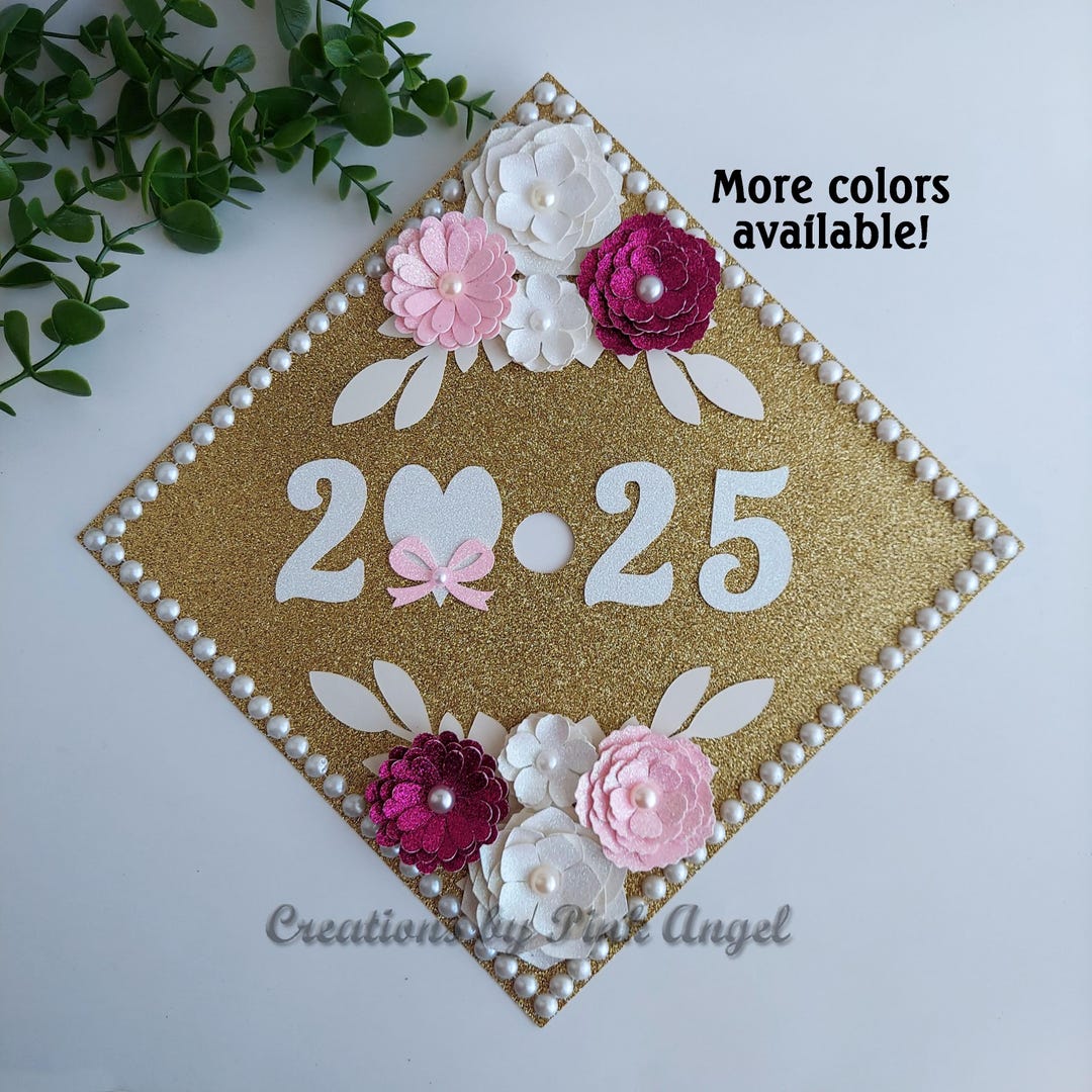 Graduation Cap Cover With Flowers and Pearls, Pink Floral Grad Cap for ...