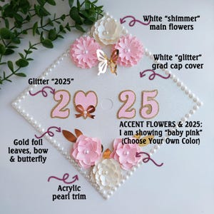 Pink 2025 Graduation Cap Topper With Flowers and Butterfly, Pearl ...