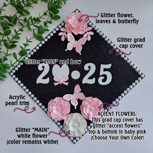 Pink Floral Graduation Cap Cover Decorated With Butterflies for Class ...