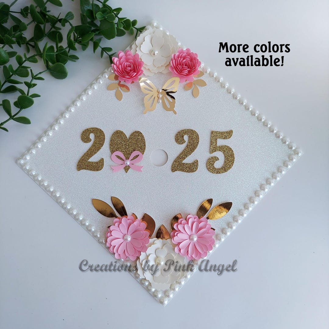 Graduation Cap Topper With Flowers and Butterfly, Pearl Coquette Grad ...