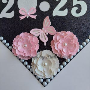 Pink Floral Graduation Cap Cover Decorated With Butterflies for Class ...