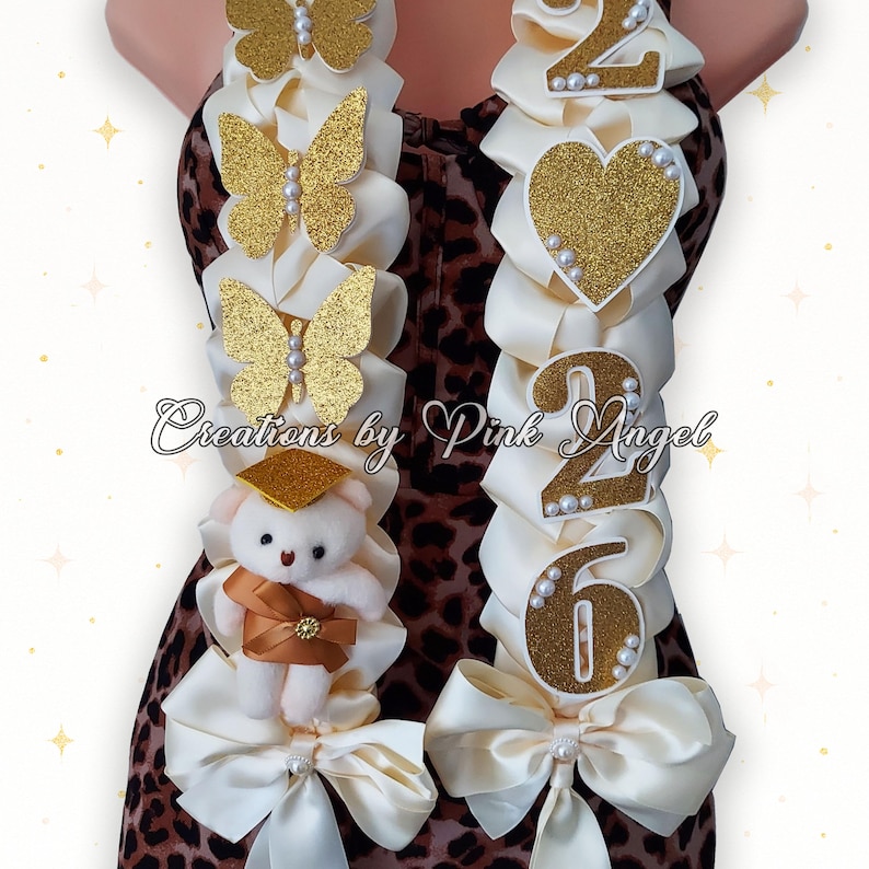 Graduation Lei Class of 2026, Satin Ribbon Lei With Bear, Bows and ...