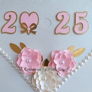 Pink 2025 Graduation Cap Topper With Flowers and Butterfly, Pearl ...