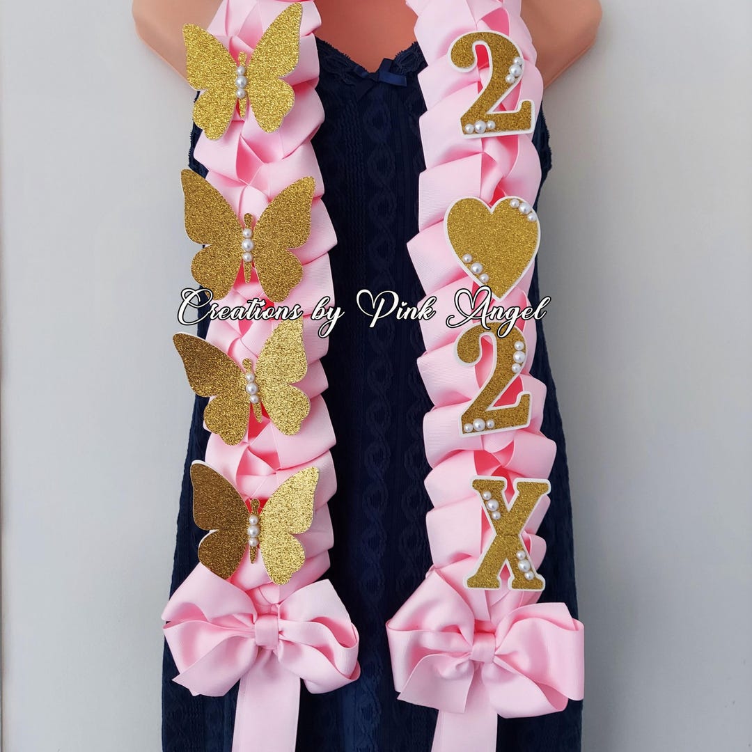 2026 Pearl Graduation Lei, Coquette Grosgrain Ribbon Lei With ...