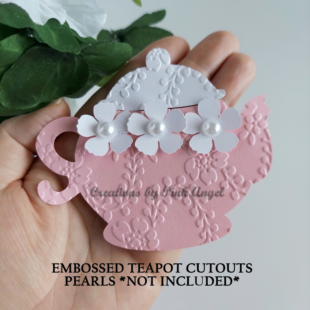 24 Embossed Teapot Cutouts With Flower Embellishments, Tea Time Baby ...