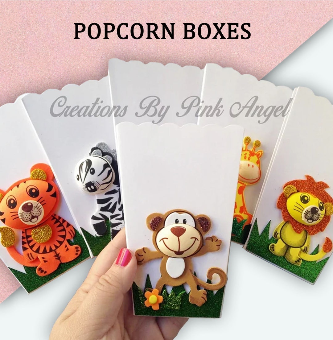 Jungle Animals Popcorn Boxes for Birthday Party or Table Decorations ...
