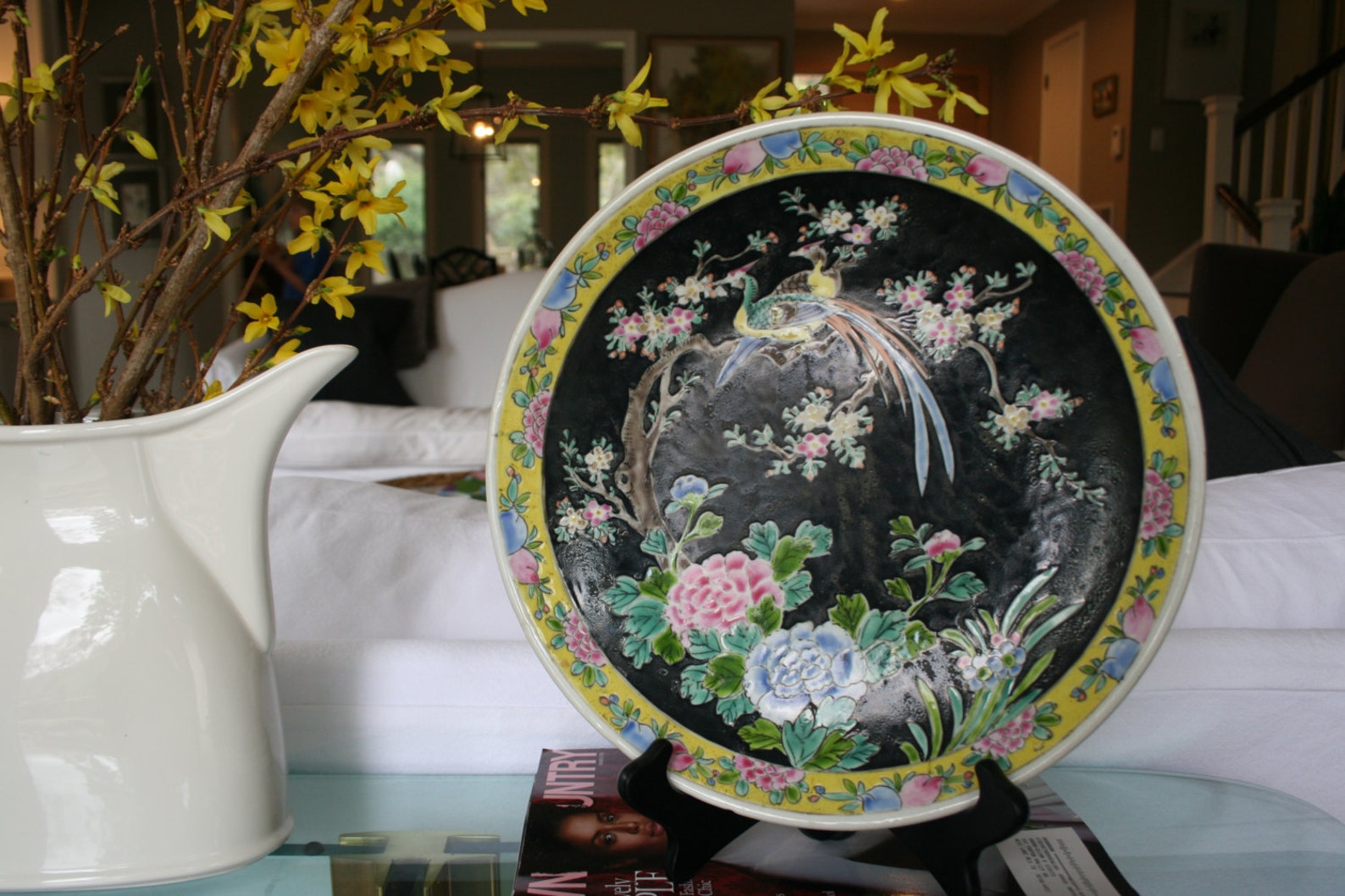 Vintage Nippon Plate With Tropical Birds Yellow, Black, Green Pink ...