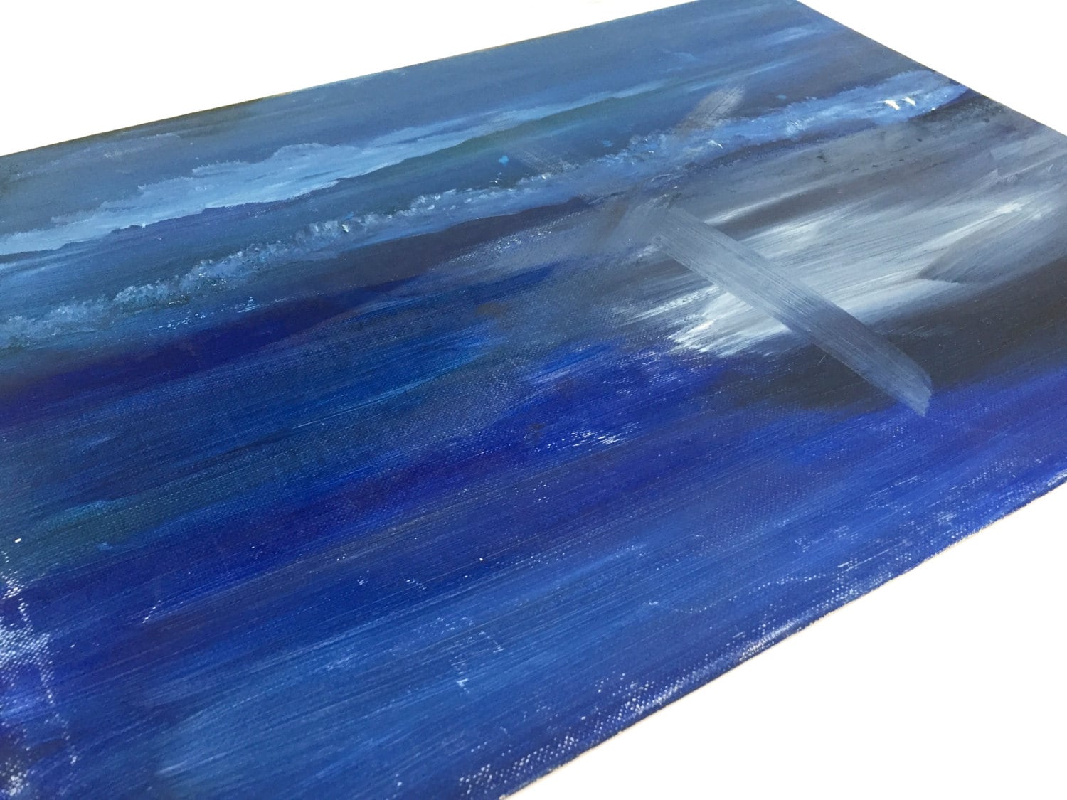 Original Blue Painting on Canvas Board | Vintage Acrylic Painting ...