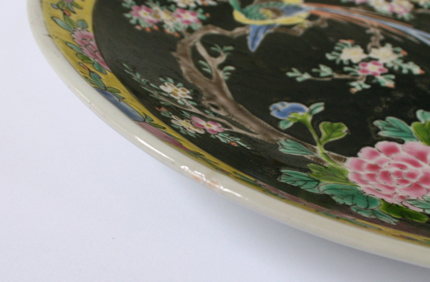 Vintage Nippon Plate With Tropical Birds Yellow, Black, Green Pink ...