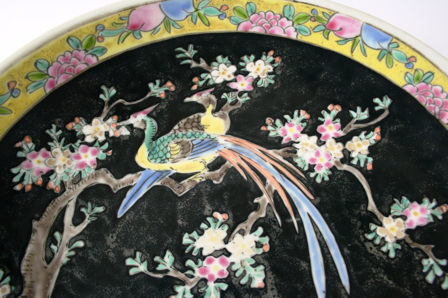 Vintage Nippon Plate With Tropical Birds | Yellow, Black, Green Pink ...
