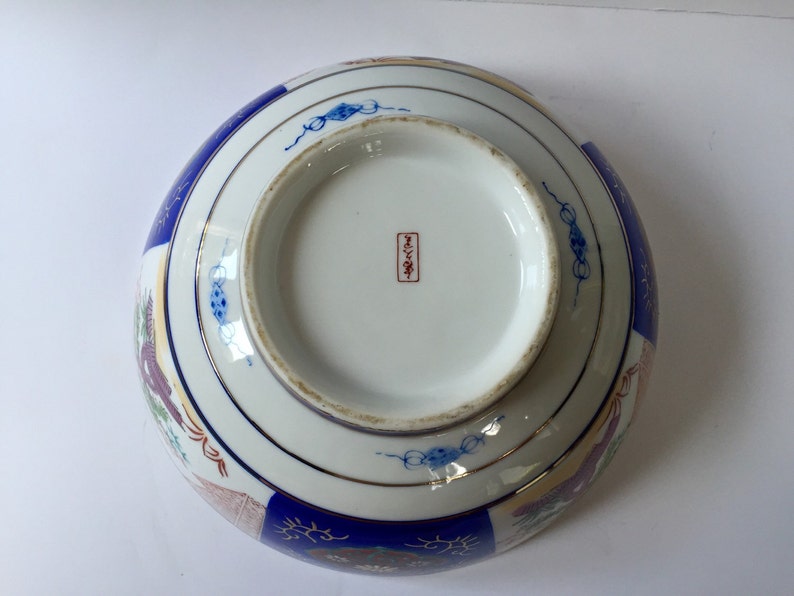 Large Porcelain Hand-painted Asian Bowl, Vintage | Blue, Green, White ...
