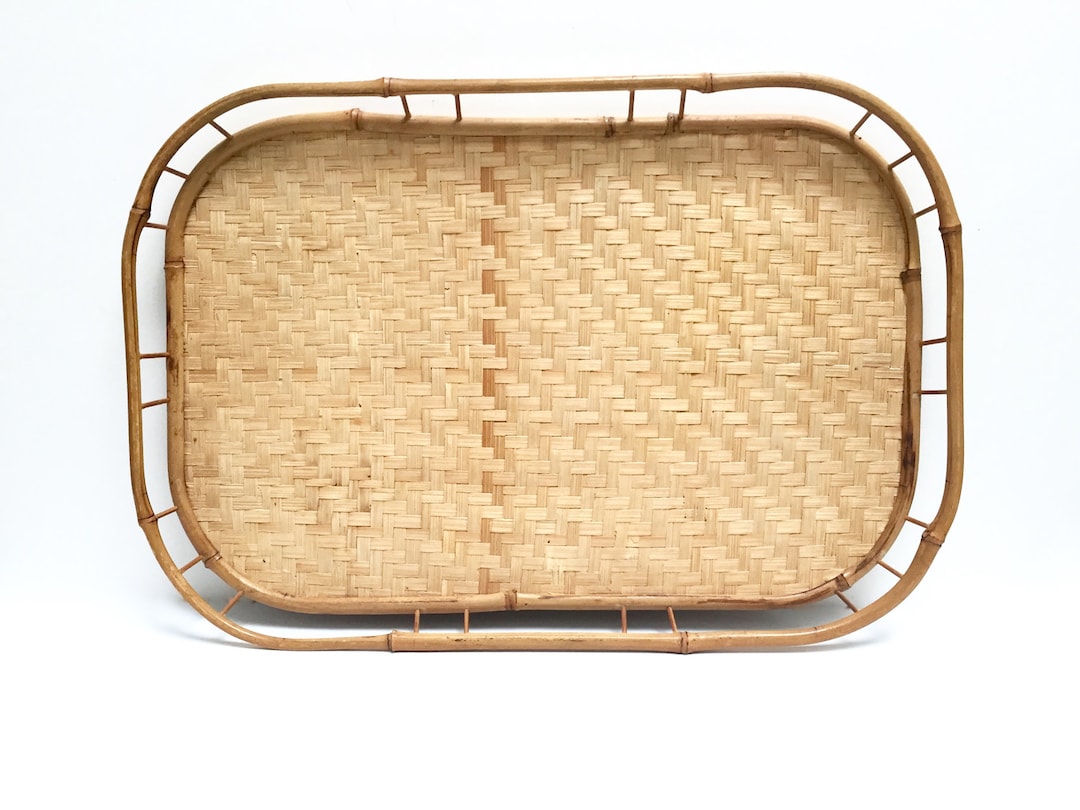 Vintage Woven Bamboo Trays | Set of 4 | Wicker Rattan Trays | Vanity ...
