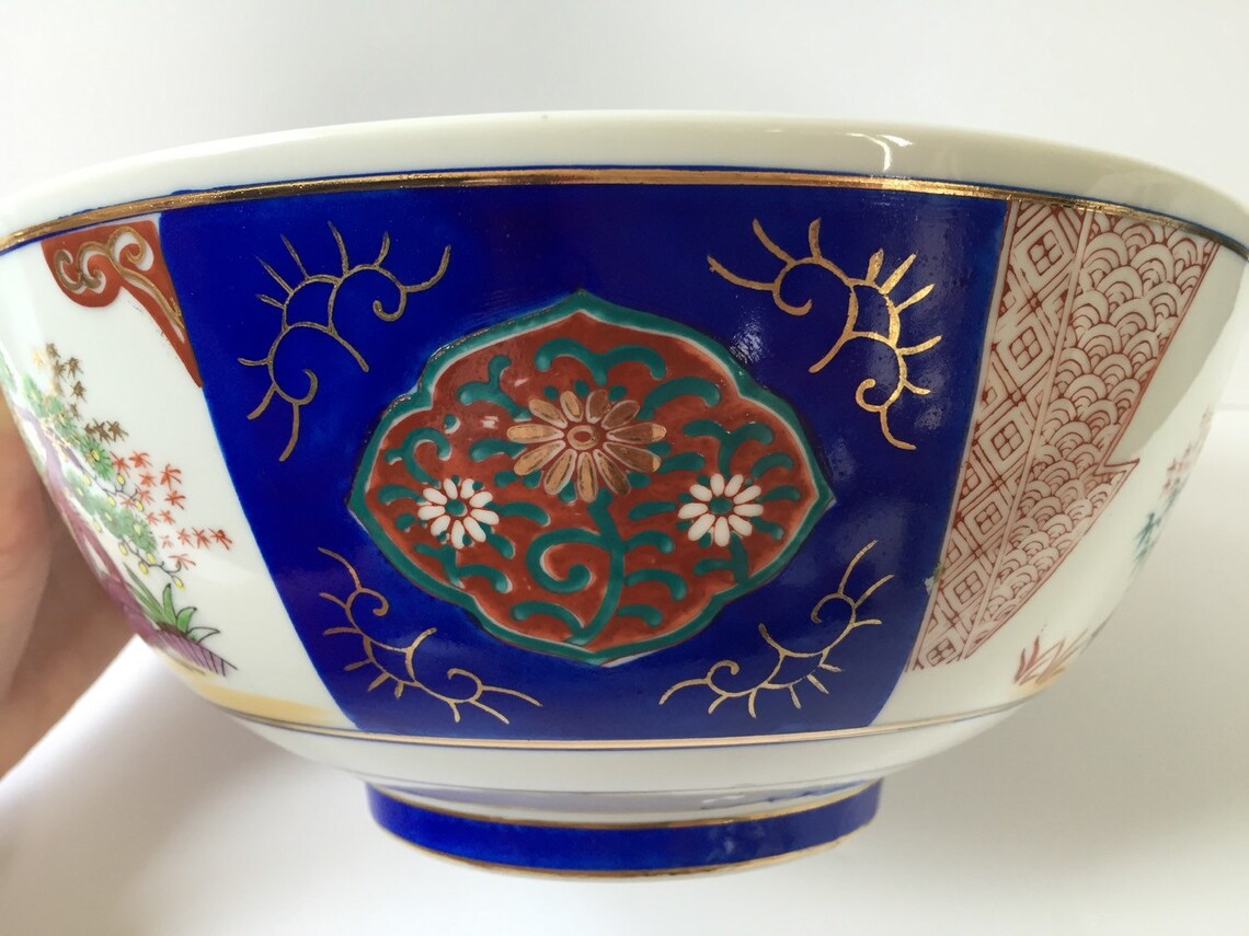 Large Porcelain Hand-painted Asian Bowl, Vintage | Blue, Green, White ...