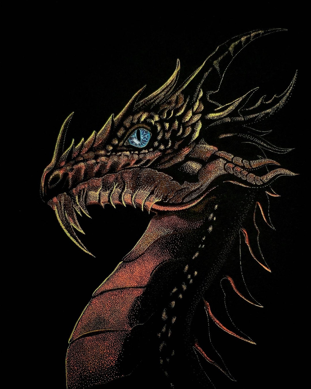 Fine Art Print of Pointillism Illustration: Golden Dragon by Christie A ...