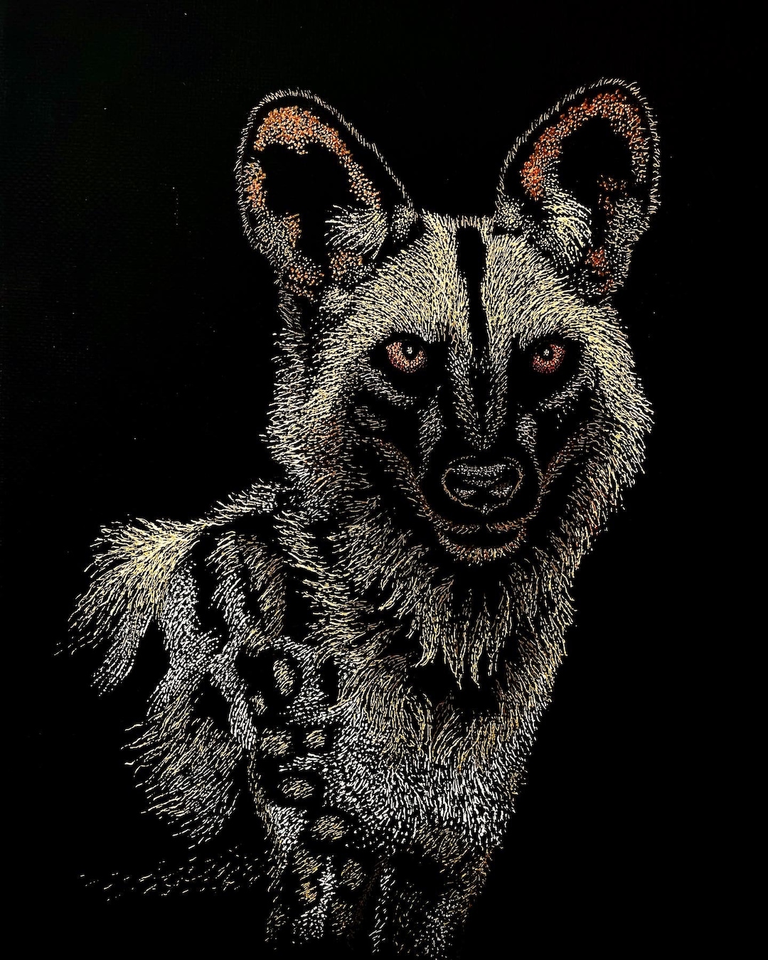 Original Pointillism Illustration on Canvas: African Wild Dog - Etsy