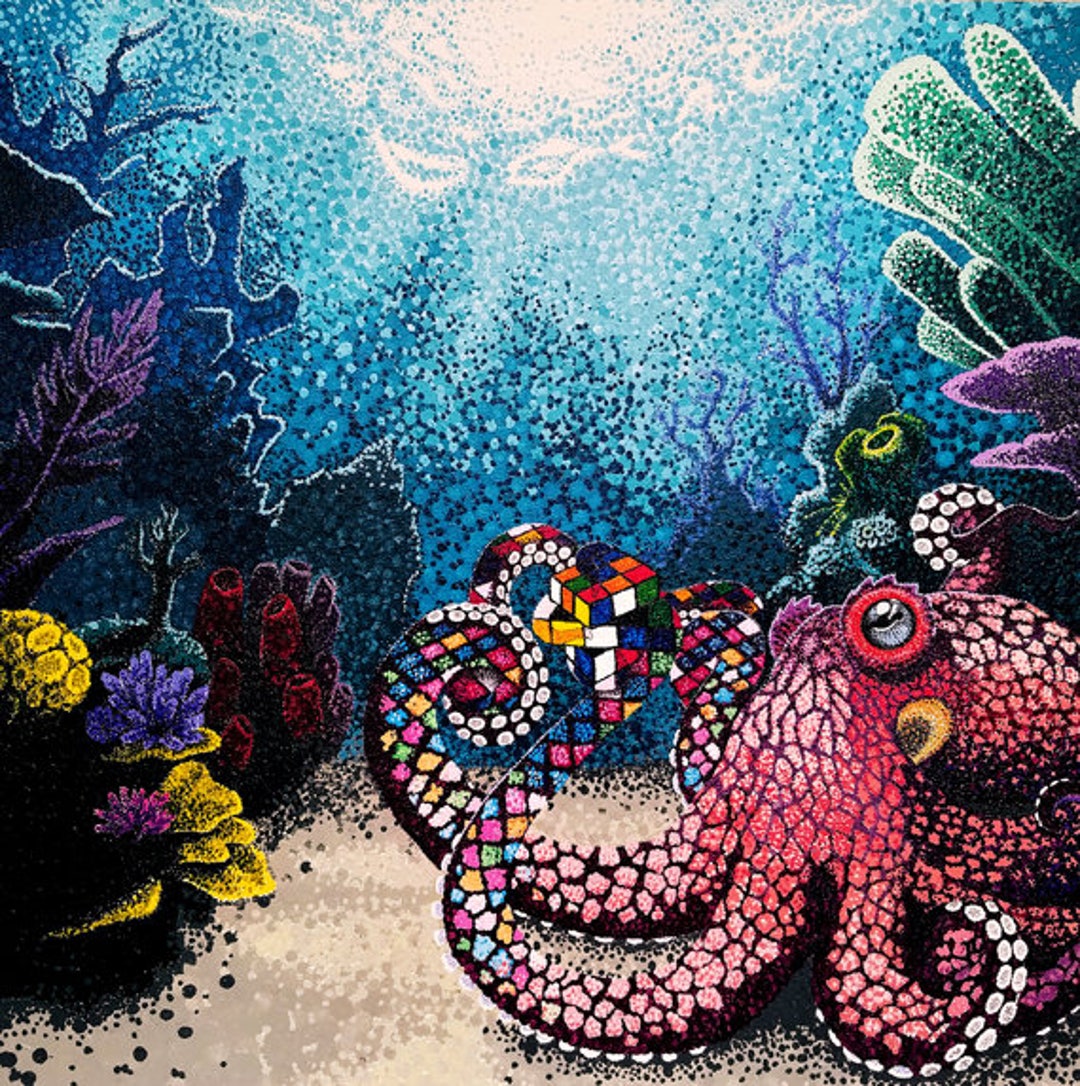 Fine Art Print of Pointillism Painting: Octopuzzled by Christie A ...