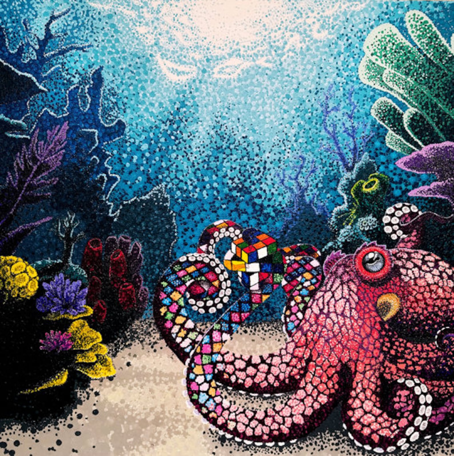 Fine Art Print of Pointillism Painting: Octopuzzled by Christie A ...