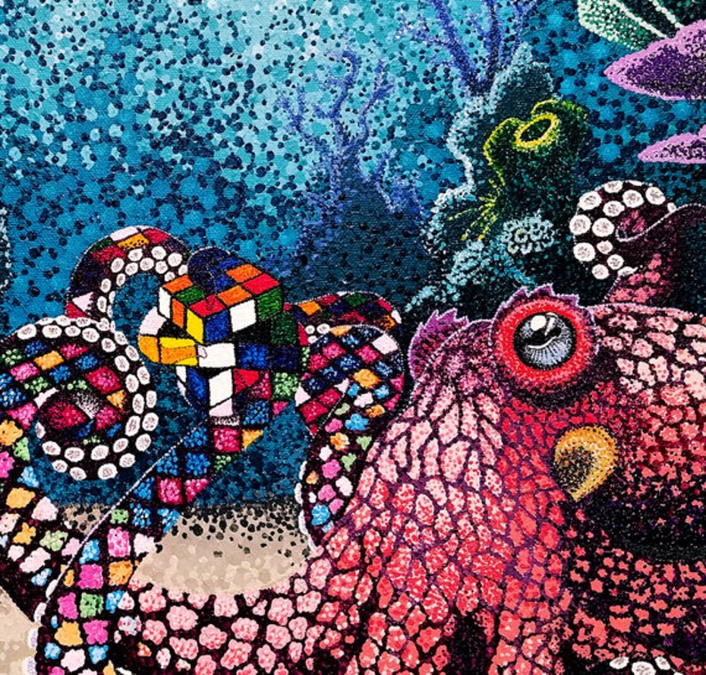 Fine Art Print of Pointillism Painting: Octopuzzled by Christie A ...