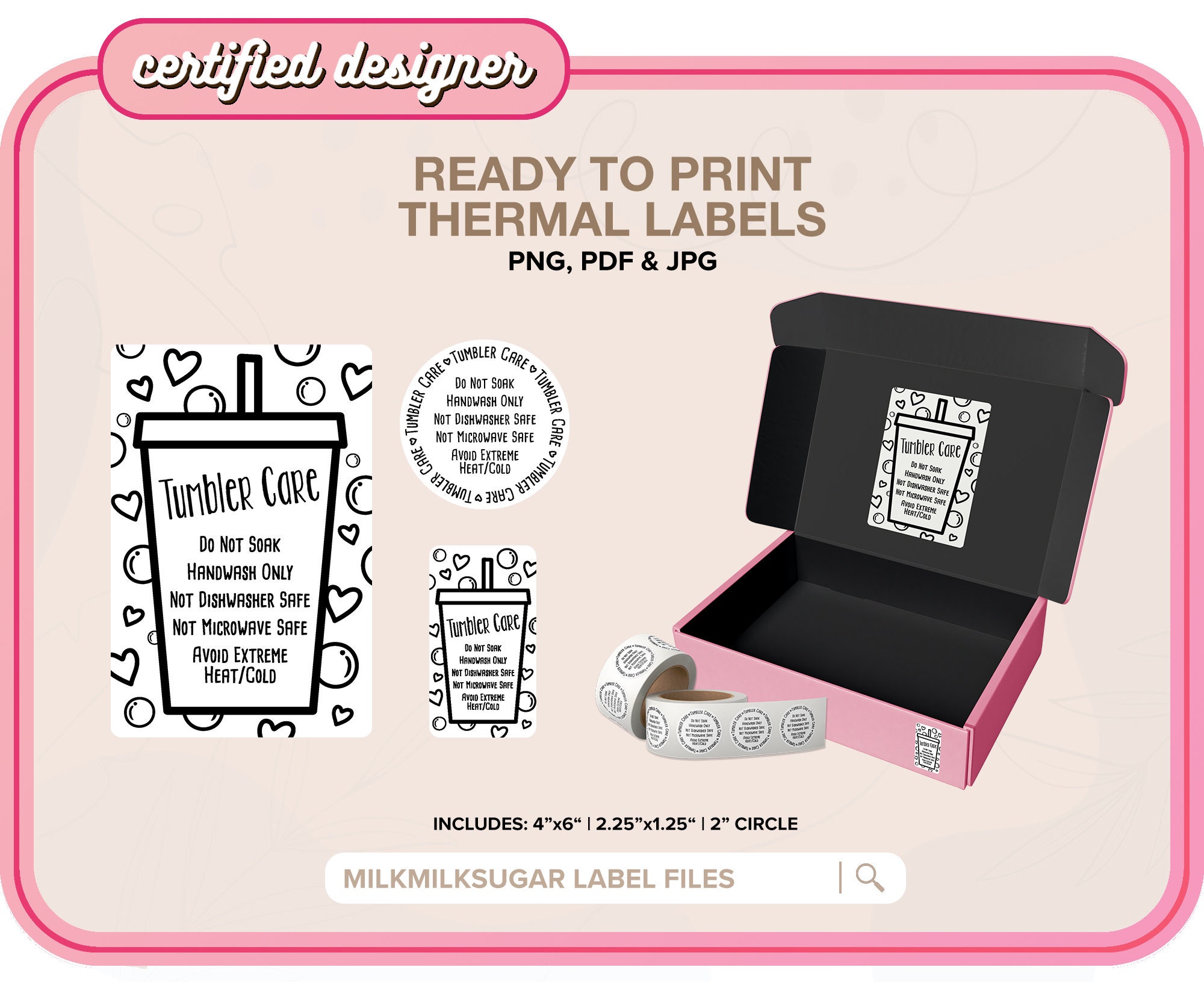 TUMBLER CARE Thermal Printer Labels for Rollo, Munbyn or Epson, Box ...