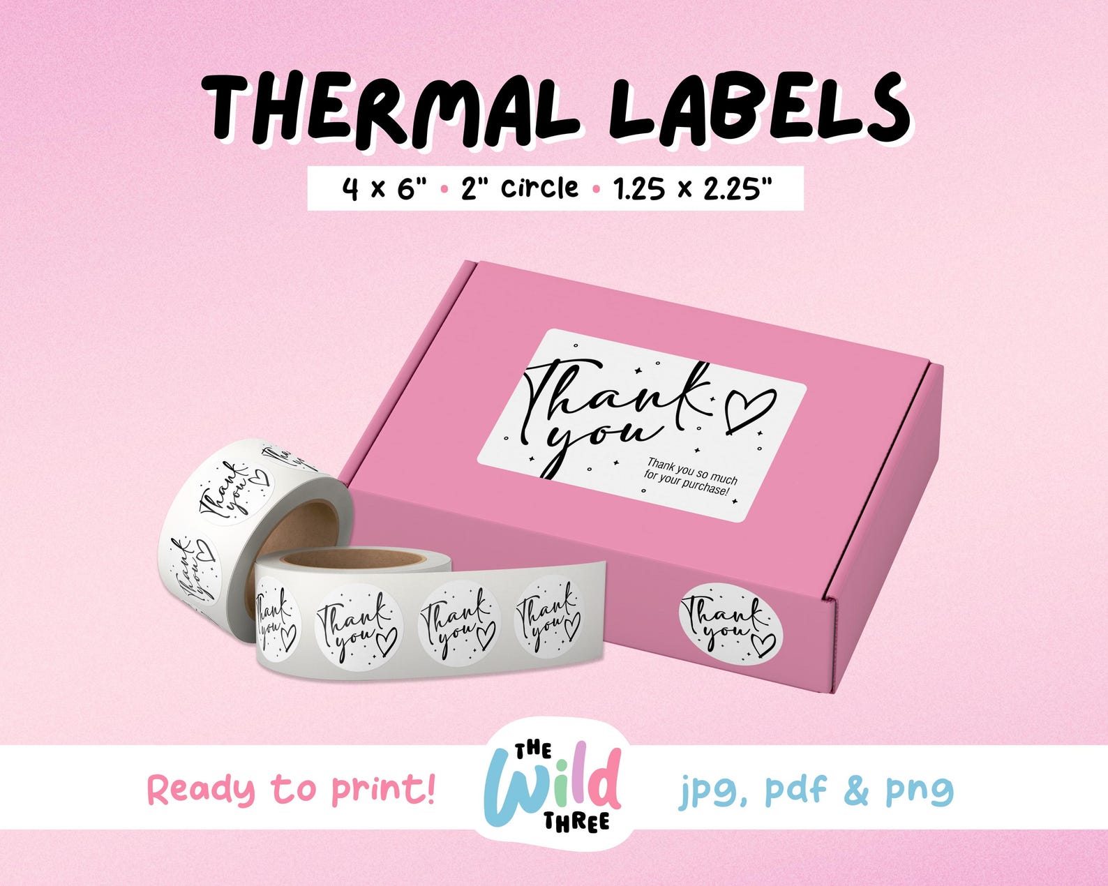 THANK YOU Thermal Printer Labels for Rollo, Munbyn or Epson, Box Labels ...