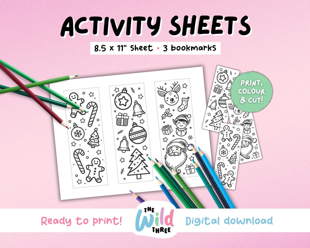 COLORING BOOKMARKS – 3 Christmas Themed Bookmarks on 1 Printable 8.5 X ...