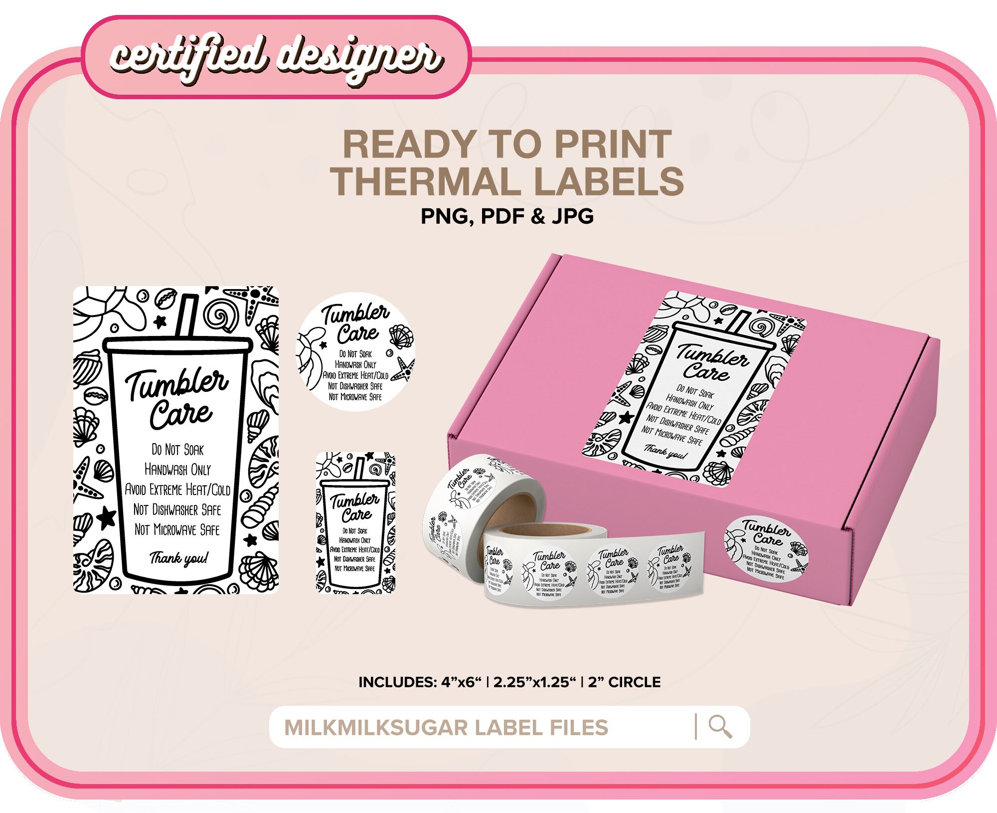 TUMBLER CARE Seashells Thermal Printer Labels for Rollo, Munbyn or ...