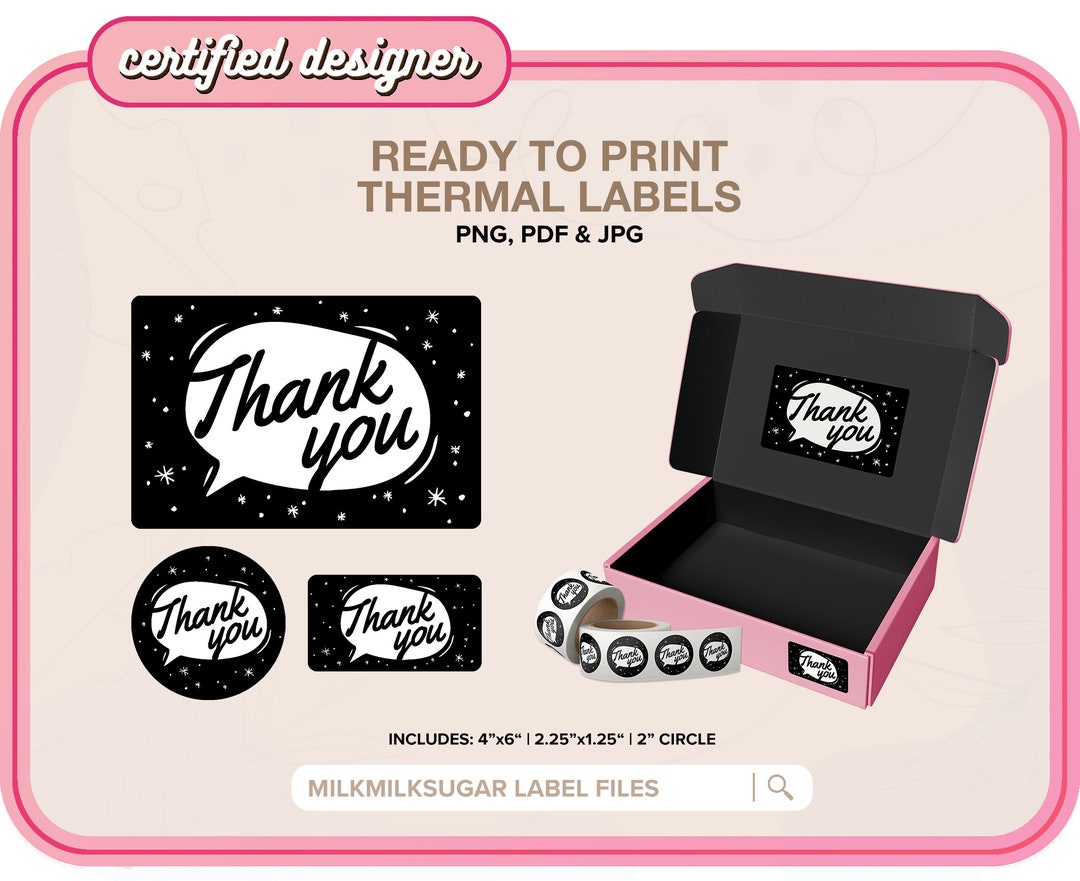 THANK YOU Thermal Printer Labels for Rollo, Munbyn or Epson, Box Labels ...