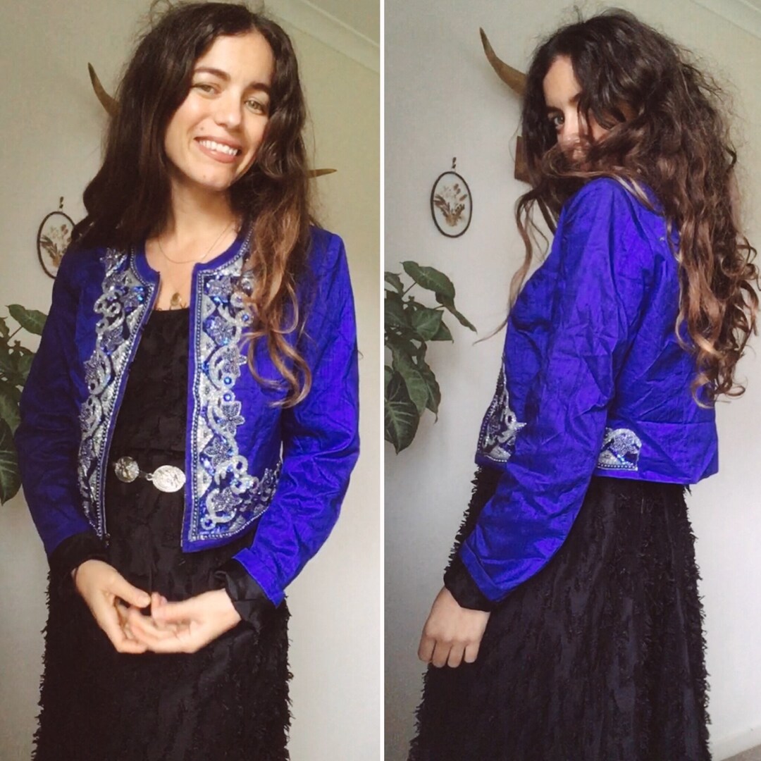 Vintage 80s // SILK EMBELLISHED COCKTAIL Jacket // Beaded Bohemian ...