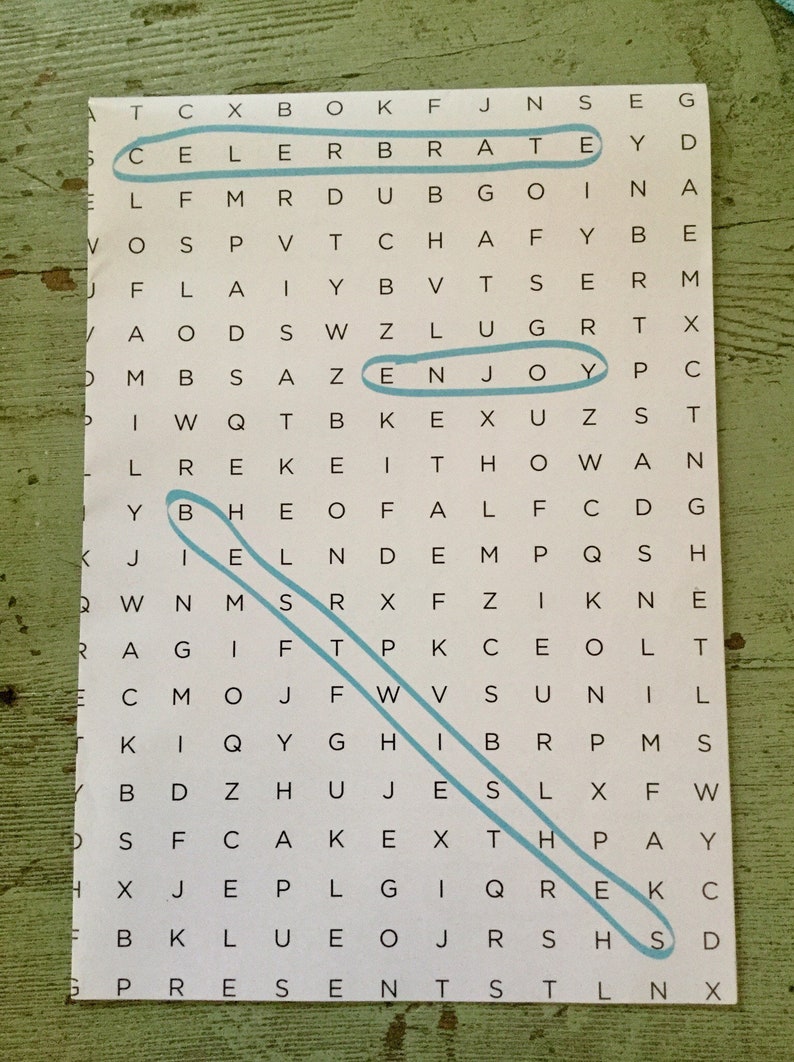 Happy Birthday Word Search Puzzle Wrapping Paper. Birthday Folded ...