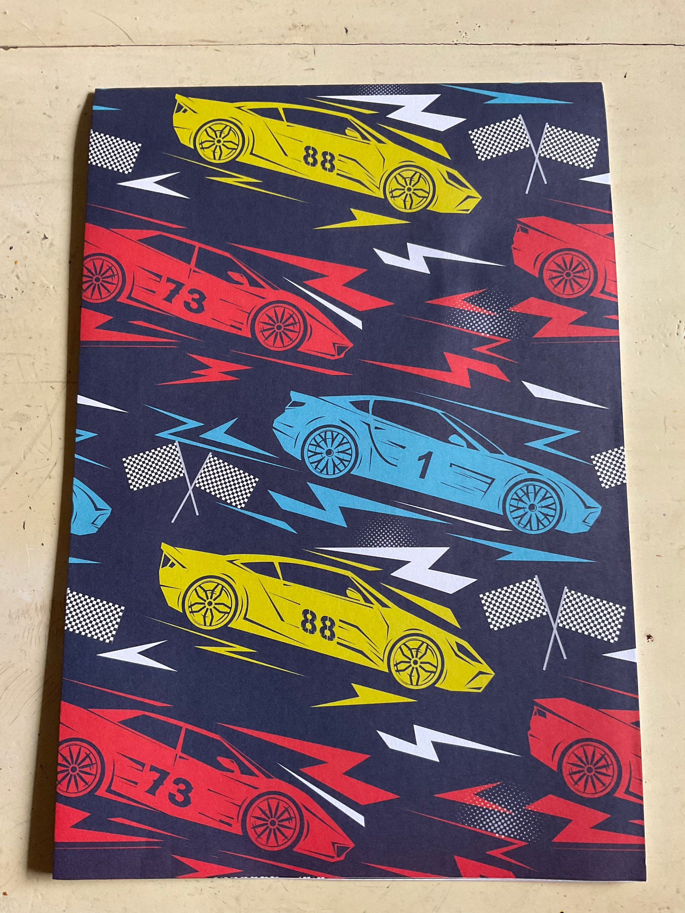Race Cars Wrapping Paper. Cars Folded Wrapping Paper. Racing Cars Paper ...