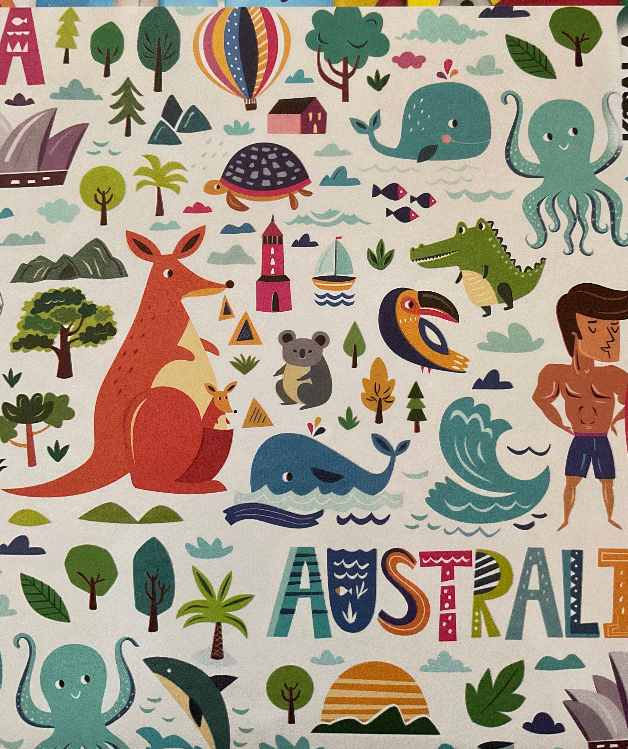 Australia Theme Wrapping Paper. Australia Birthday Folded Wrapping ...