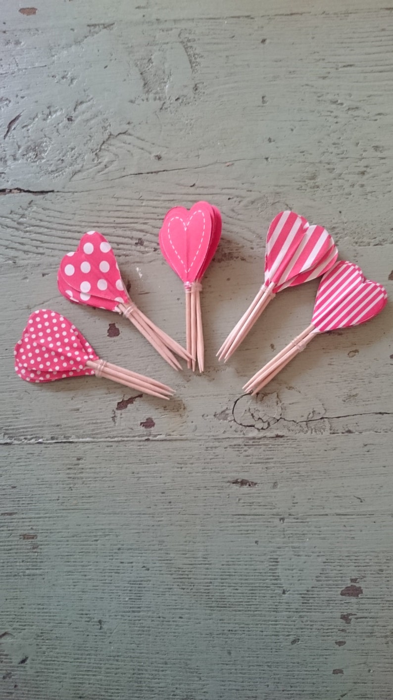 Red and White Polka Dot and Stripes Cupcake Toothpick Hearts. Cupcake ...