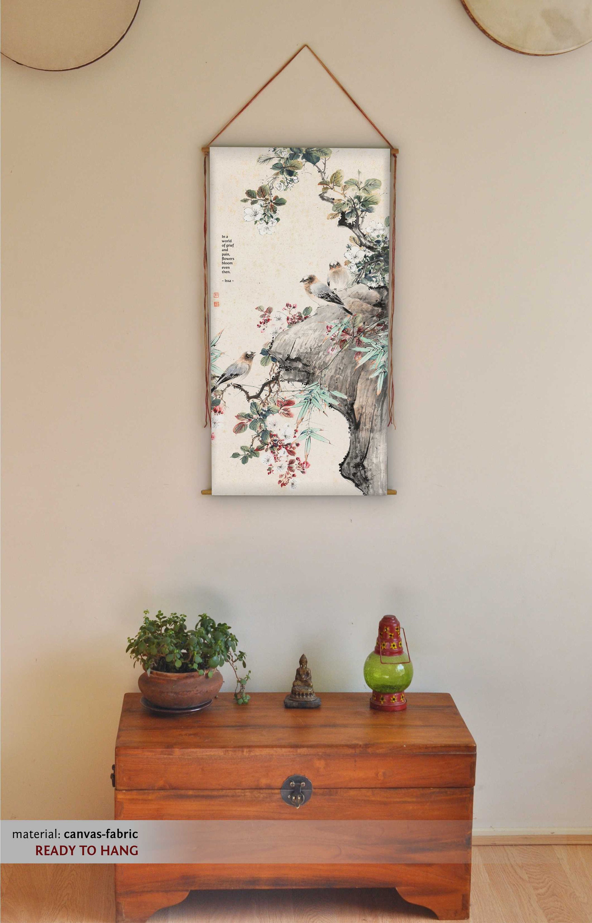Zen Bird Print Wall Hanging: Japanese Art Tapestry - Etsy