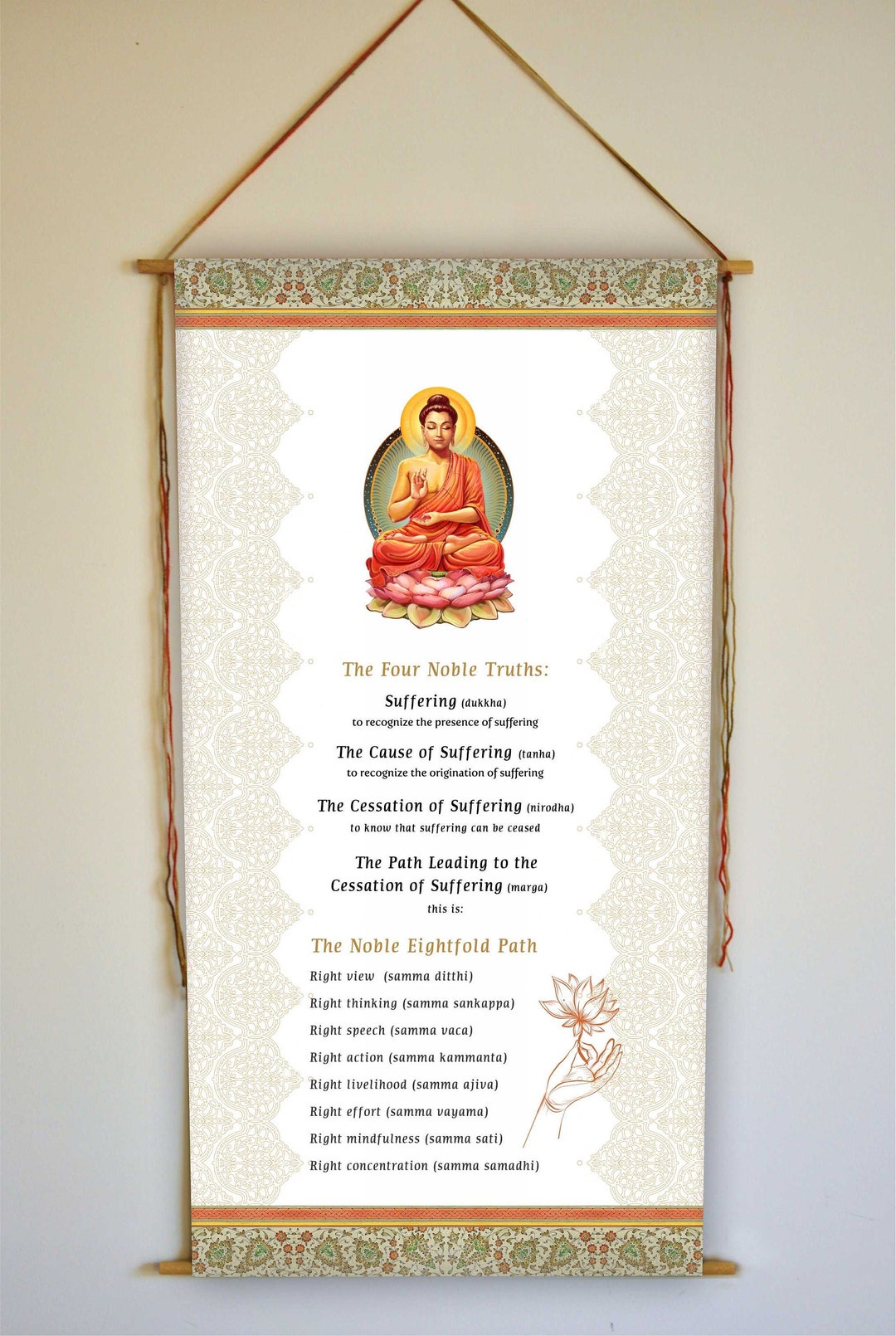 The Four Noble Truths, the Eightfold Path, Wall Hanging, Buddhist Wall Art, Buddha Quote ...